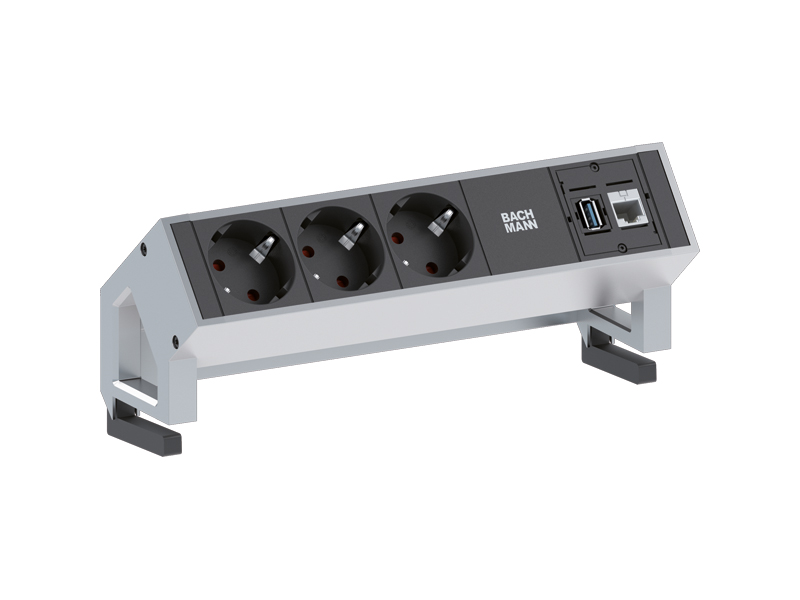 Bachmann DESK 2 3x Power socket outlets 1x CAT6 1x USB stainless steel ...