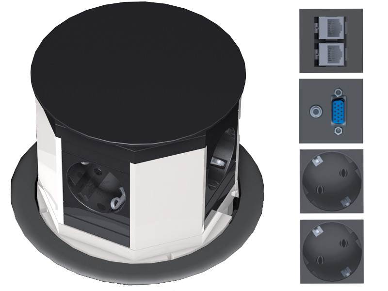 Bachmann LIFT 2x Power socket outlets 2x CAT6 silver 1x VGA 1x mini ...