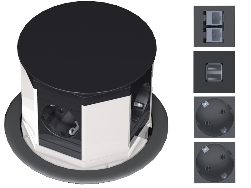 Bachmann LIFT 2x Power socket outlets 2x CAT6 silver 2x USB black (904.003)