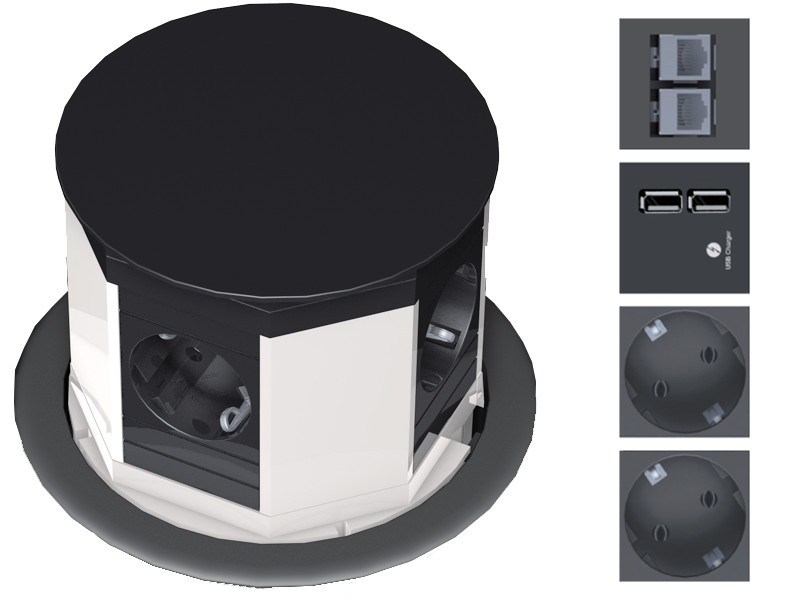 Bachmann, LIFT socket, 2x CAT6, 1x USB double charger, 904.0001