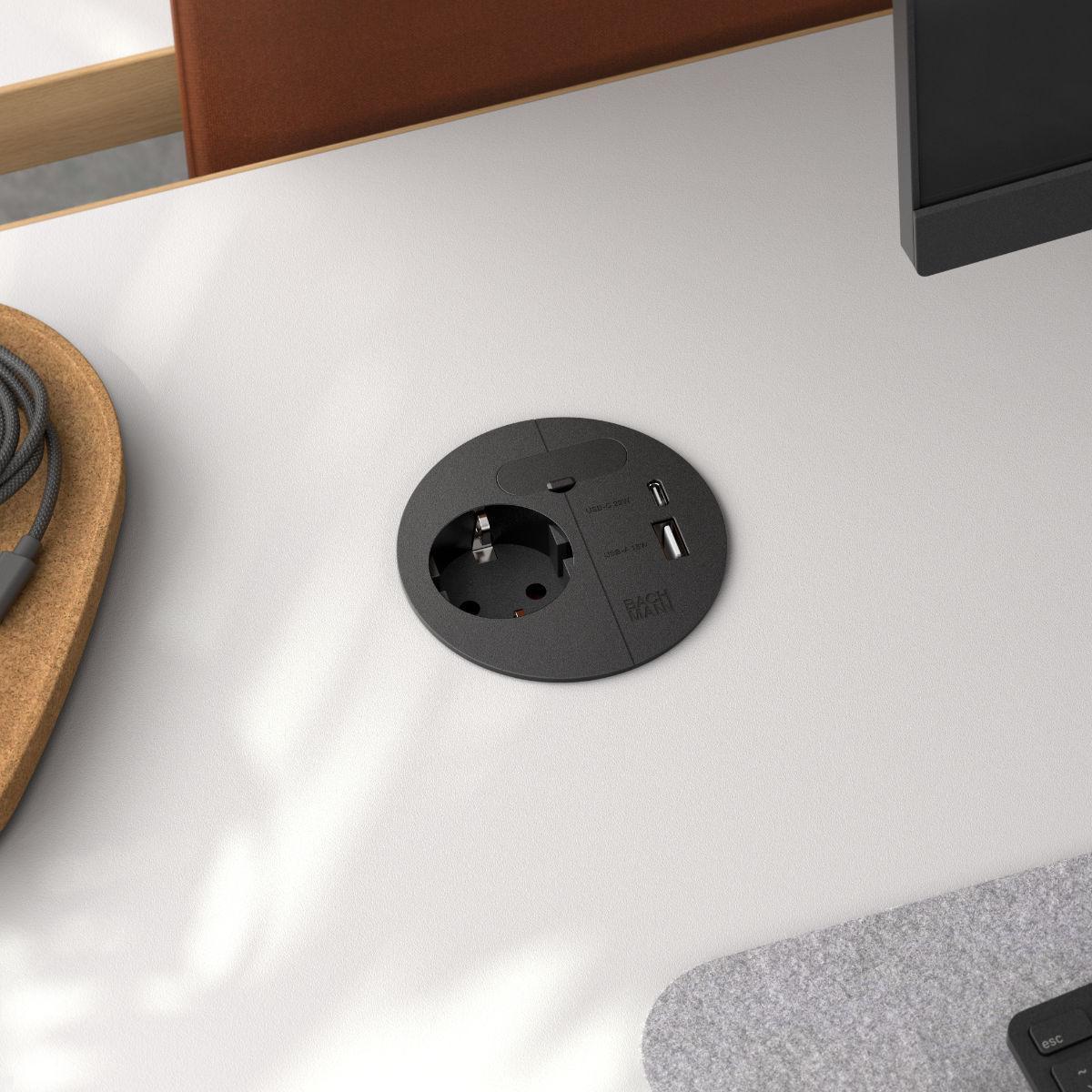 USB A/C socket with cable guide, Bachmann 938.203, black