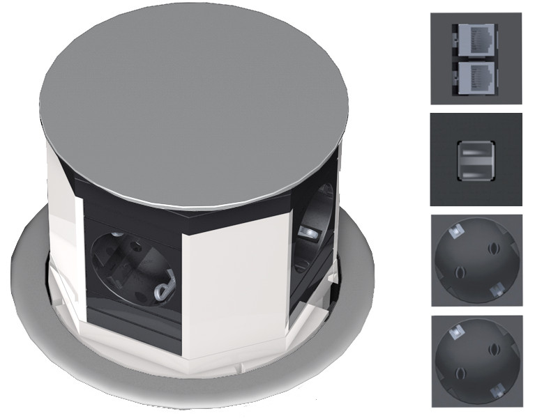 Bachmann LIFT 2x Power socket outlets 2x CAT6 silver 2x USB silver (904 ...