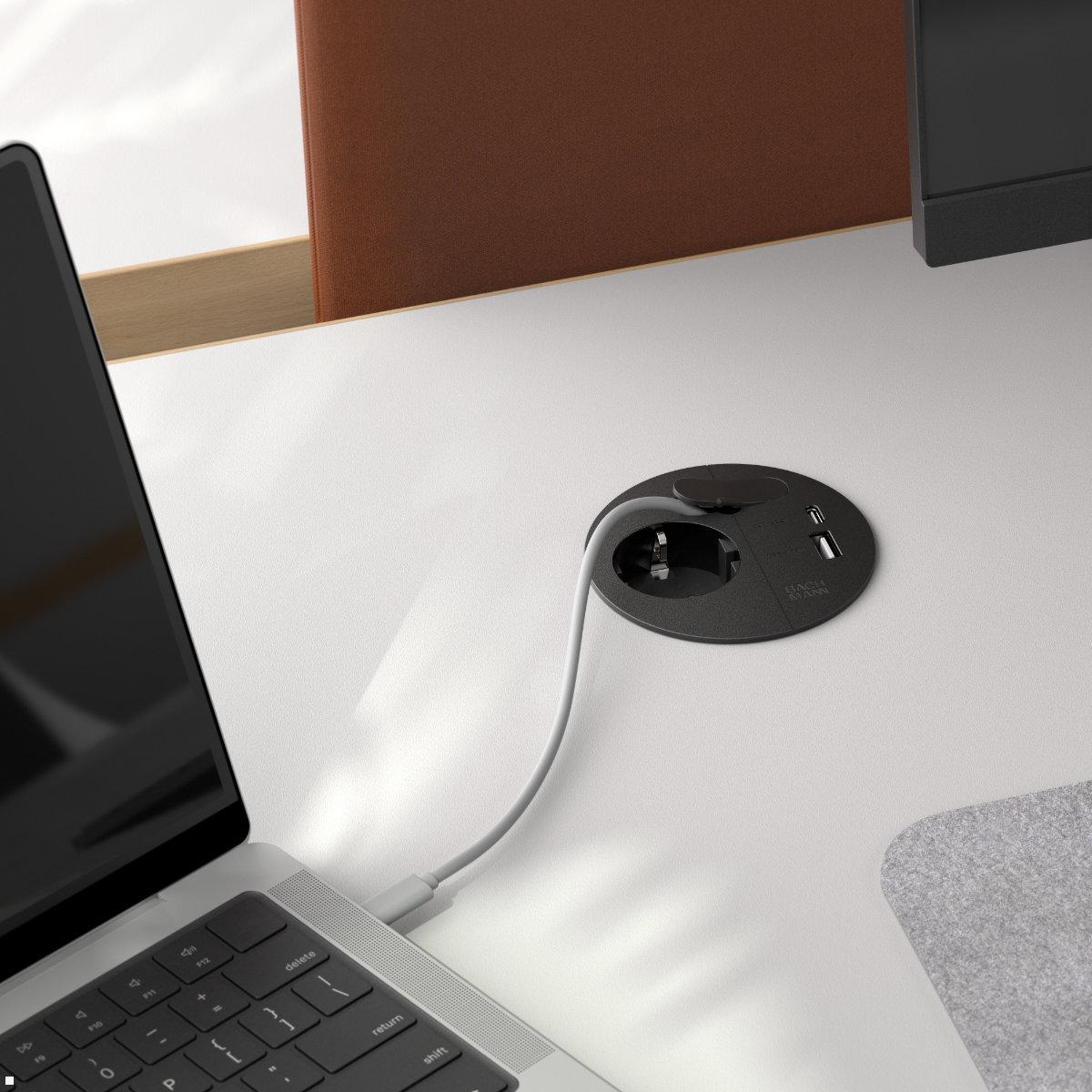 USB A/C socket with cable guide, Bachmann 938.201, black