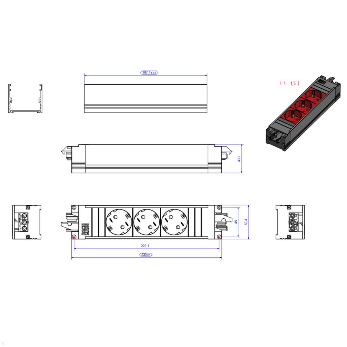 3-way socket STEP BASE GST18 red, Bachmann (906.18816)