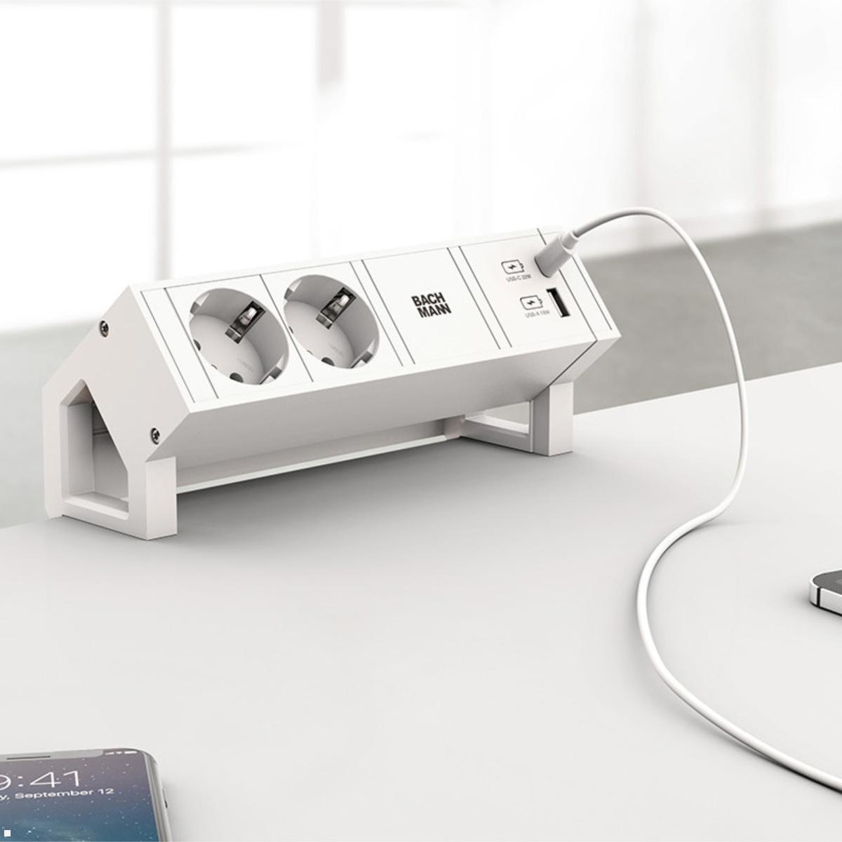 Bachmann DESK 2, 2x socket, 1 USB-C /-A charger 1 CM, black