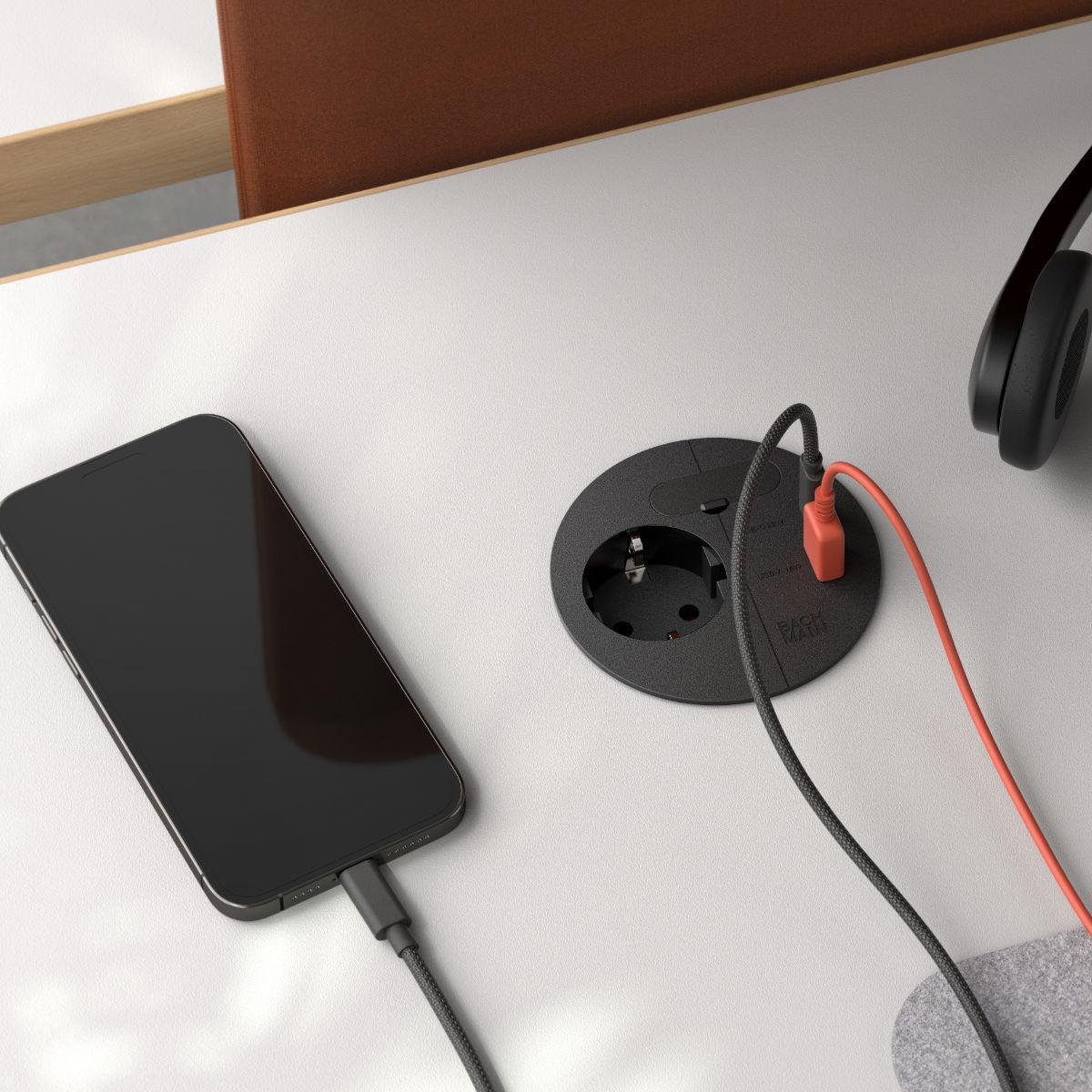 USB A/C socket with cable guide, Bachmann 938.201, black