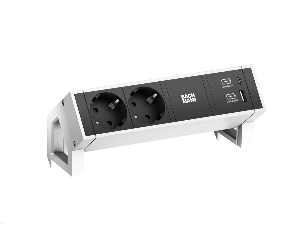2x socket, USB-C, USB-A Charger 22W Bachmann DESK 2