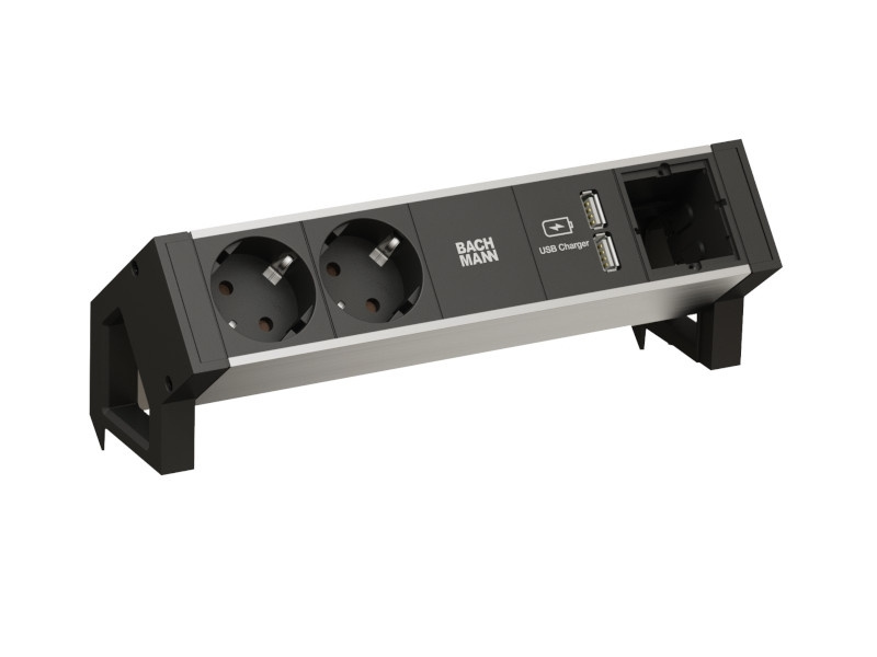 Bachmann DESK 2 ALU Black 2x power socket, 1x USB, 1x Custom Modul 937.001