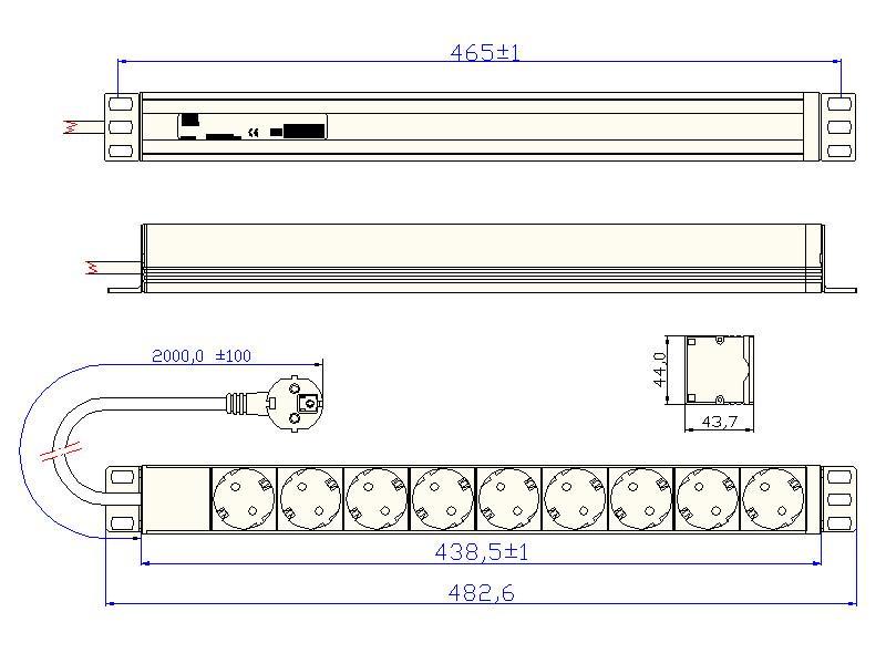 Bachmann 19inch power strip, 9x socket, 333.506
