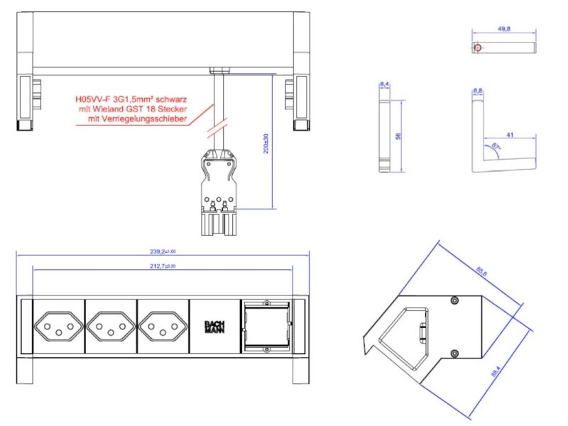 Bachmann DESK 2 3x socket CH, 1x custom module