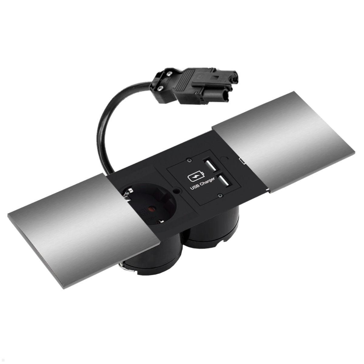 Built-in socket with USB-A, cover stainless steel Bachmann DUE