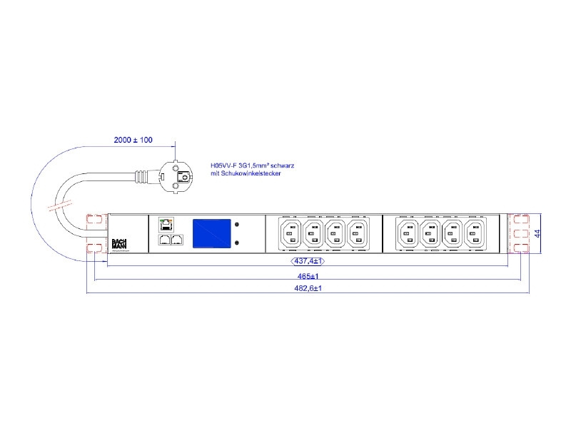 Bachmann 19 inch power strip, BlueNet BN2000, 8x C13, 329.3010