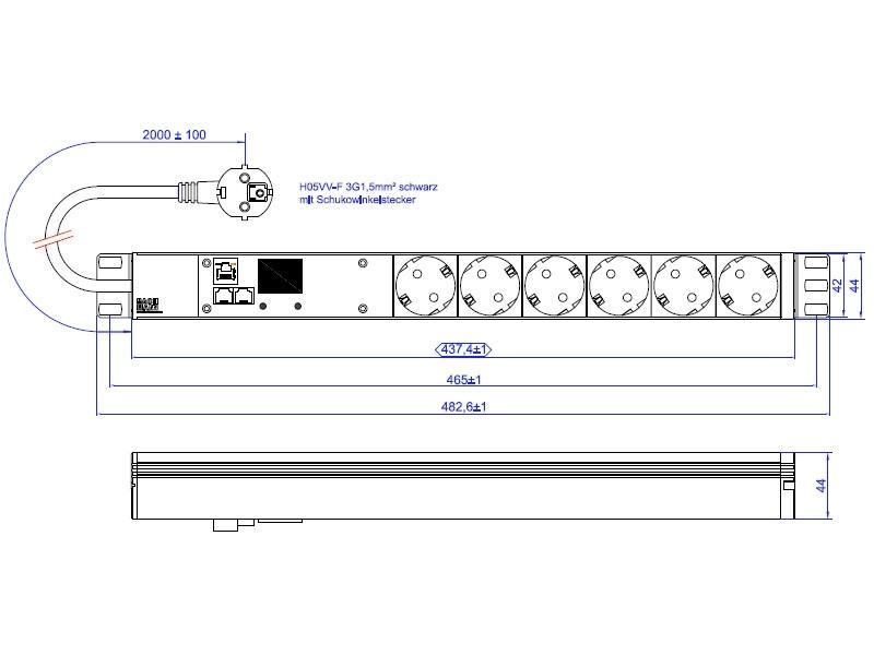 Bachmann 19 inch power strip, BlueNet BN2000, 6x sockets, 329.3009