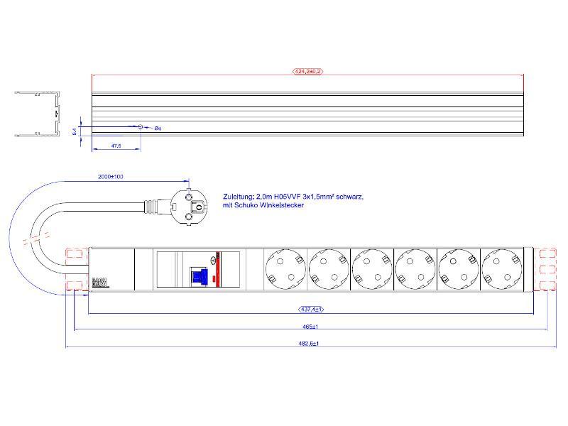 Bachmann 19inch power strip, 6x socket, RCD, 333.411